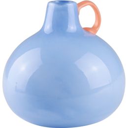 AM Design Dekovase "Blauglasvase mit auffälligem orangem Griff", B/H/T: 11,5cm x 11,5cm, blau, Vasen, ein einzigartiges Designstück