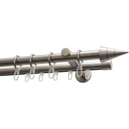 Gardinenstange Gardinia, L:220cm &Oslash;:20mm, grau, Aluminium, Gardinenstangen, "Set Kegel Metall", 2-Lauf