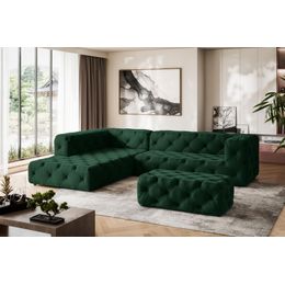Ecksofa Home Affaire, B:325cm H:71cm T:228cm, grün, 100% Polyester, Wohnzimmer, Sofas, "FOLLINA", L-Form, mit klassischer Chesterfield-Knopfheftung