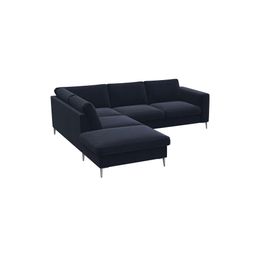Ecksofa FLEXLUX, B:241cm H:85cm T:225cm, blau, 100% Polyester, Wohnzimmer, Sofas, "Fiore, L-Form", breite Armlehnen, F&uuml;&szlig;e alufarben, B/T 241/225 cm,