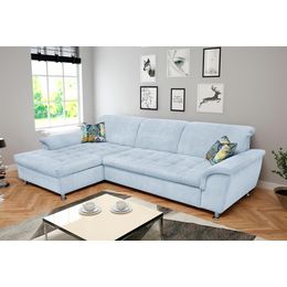 Ecksofa DOMO collection, B:278cm H:80cm T:171cm, blau, Flachgewebe (100% Polyester);Chenille (100% Polyester), Wohnzimmer, Sofas, "Franzi Steppung im
