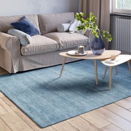 Wollteppich, B:150cm H:1,5mm L:80cm, blau, MyFlair M&Ouml;BEL & ACCESSOIRES, Wolle, Teppiche, "Isra", Kurzflor, Handweb Teppich, meliert, reine Wolle,