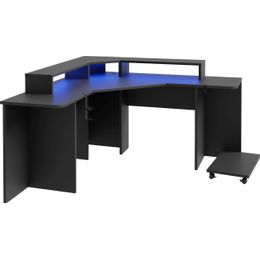Gamingtisch FORTE, B:160cm H:91,1cm T:160cm, schwarz, Tische, "Tezaur", mit RGB-Beleuchtung, Breite 160 cm