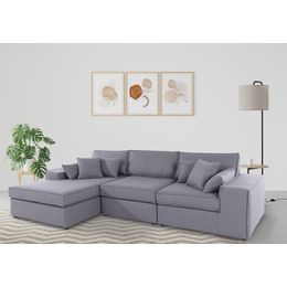Ecksofa OTTO HOME, B:280cm H:75cm T:162cm, grau, Baumwollmix (60% Baumwolle/40% Leinen);Struktur fein (100% Polyester);Samtoptik (100%