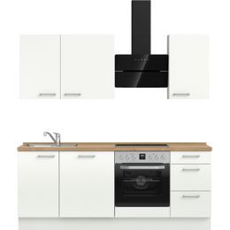 Küchenzeile Nobilia, B:210,3cm H:216,6cm T:60cm, weiß, Komplettküchen-Sets, ""Laser II", Ausrichtung wählbar, Breite 210 cm", vormontiert, wahlw. mit