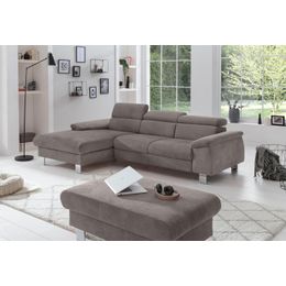Ecksofa COTTA, B:244cm H:72cm T:166cm, grau, Microfaser PRIMABELLE (100% Polyester);Kunstleder SOFTLUX(100%Polyurethan);Feinstruktur (100%