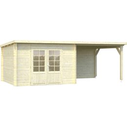 Gartenhaus Palmako, beige, Massivholz, Gartenh&auml;user, "Ella", 8,7+8,2 m&sup2;, mit Anbaudach