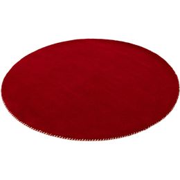 Wollteppich CarpetFine, H:14mm &Oslash;:80cm, rot, Wolle, Wohnzimmer, Teppiche, "Gabbeh Lola Uni", mit nat&uuml;rlichem Pflanzenmaterial von Hand gewebt, auch