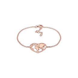 Elli Damen Armband "Globus Herz 925 Sterling Silber", 16cm, ohne Stein, Silber 925 (Sterlingsilber)rosegold, Silber 925 (Sterlingsilber), Armbänder