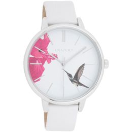 Oozoo Damen Quarzuhr, wei&szlig;, Armbanduhren, Armbanduhr, Damenuhr, Lederarmband, Kolibri