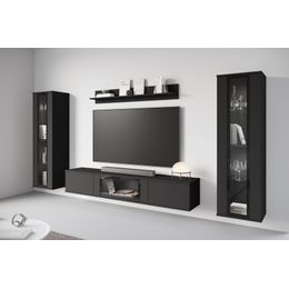 Wohnwand Inosign, B:262cm H:142cm T:33cm, schwarz, Holzwerkstoff, Wohnzimmer, Kastenm&ouml;bel-Sets, "Caro, stehend und h&auml;ngend montierbar", grifflose
