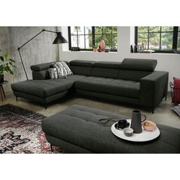 Ecksofa Alina, B:300cm H:102cm T:207cm, schwarz, Struktur TTA (100% Polyester), Wohnzimmer, Sofas, "Valea", mit R&uuml;ckenlehnenverstellung, wahlweise