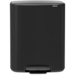 Brabantia Mülleimer "Bo Treteimer, 2 x 30L", B/H/T: 54,1cm x 65,2cm x 36,3cm, 60 l, schwarz, Küche, Mülleimer, sanft schließender Deckel, mit