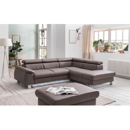 Ecksofa COTTA, B:249cm H:72cm T:100cm, grau, Microfaser PRIMABELLE (100% Polyester);Kunstleder SOFTLUX;Feinstruktur (100% Polyester);Kunstleder