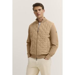 Bugatti Herren Strickjacke60, taupe, Gr. L, unifarben, Strick, 100% Baumwolle, Strickjacken, mit Rautensteppung