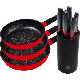 King Pfannen-Set "Shine Red", Ø 28cm, rot, Pfannen, Induktion, mit 6-teiligem Messerblock