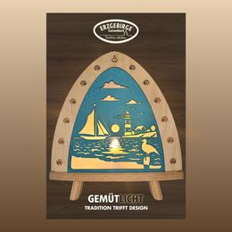 Weigla LED Dekolicht "Leuchtturm - Maritim, BxHxT: 30x32x6 cm", H: 32cmnatur, blau, Leuchten, Dekolampe aus dem Erzgebirge, Holz Buche