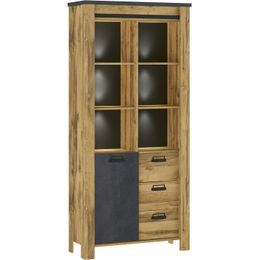 Vitrine Home Affaire, B:93cm H:200cm T:37cm, grau, Wohnzimmer, Schr&auml;nke, "York, moderner Hochschrank, Schrank in Hunton Oak Dekor", mit