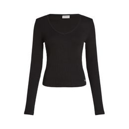 Damen Langarmshirt "WOVEN LABEL RIB V-NECK LS", schwarz, Gr. XXL, Calvin Klein Jeans, unifarben, Single Jersey, Obermaterial: 94% Baumwolle, 6%