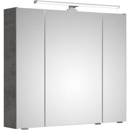 Badezimmerspiegelschrank SAPHIR, B:80cm H:70cm T:16cm, grau, Spanplatte, Schr&auml;nke, "Quickset 945 Badschrank, 3 Spiegelt&uuml;ren, 6 Einlegeb&ouml;den, 80 cm