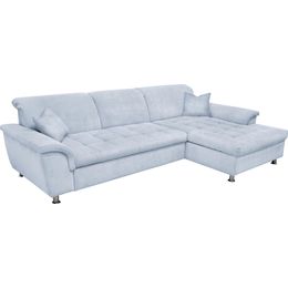 Ecksofa DOMO collection, B:278cm H:80cm T:171cm, blau, Flachgewebe (100% Polyester);Chenille (100% Polyester), Wohnzimmer, Sofas, "Franzi Steppung im