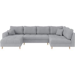 Wohnlandschaft Home Affaire, B:310cm H:81cm T:161cm, grau, 92% Polyester, 8% Nylon, Sofas, "CHARRE U-Form mit Ottomane, Ma&szlig;e B/T/H: 310/161/81 cm",