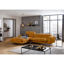 Ecksofa W.Schillig, B:303cm H:70cm T:193cm, gelb, Stoff S37 (100% Polyester): Luxus-Microfaser in Lederoptik, Wohnzimmer, Sofas, "piedroo, Designsofa