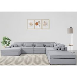 Wohnlandschaft OTTO HOME, B:460cm H:75cm, silber, Baumwollmix (60% Baumwolle/40% Leinen);Struktur fein (100% Polyester);Samtoptik (100%