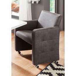 Sessel, B:61cm H:88cm T:70cm, grau, exxpo - SOFA FASHION, Wohnzimmer, Sessel, "Barista Clubsessel auf Rollen, schmale Armlehnen, aktuelles Design",