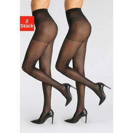 Lascana Damen Feinstrumpfhose, Gr. 32, schwarz, Obermaterial: 96% Polyamid, 4% Elasthan, Netz, Strumpfhosen, mit feinem Rautenmuster