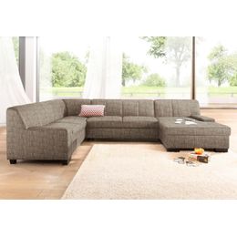 Wohnlandschaft DOMO collection, B:328cm H:77cm T:90cm, beige, Kunstleder SOFTLUX;Struktur (90% Polyester, 10% Polyacryl);NaturLEDER (handschuhweiches