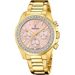 Festina Damen Chronograph "Boyfriend Collection", gold, Armbanduhren, Quarzuhr, Armbanduhr, Damenuhr, Edelstahlarmband, analog,Stoppfunktion
