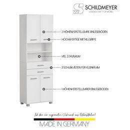 Hochschrank Welltime, B:59,8cm H:180,9cm T:32,6cm, wei&szlig;, FSC-zertifizierter Holzwerkstoff, Badezimmer, Schr&auml;nke, "Emmi, Breite 59 cm made in