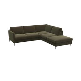 Ecksofa FLEXLUX, B:234cm H:85cm T:225cm, gr&uuml;n, 100% Polyester, Wohnzimmer, Sofas, "Fiore, L-Form", schmale Armlehnen, F&uuml;&szlig;e alufarben, B/T 234/225 cm,