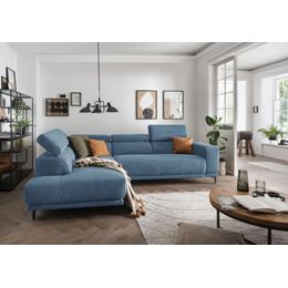 Ecksofa Alina, B:276cm H:102cm T:210cm, blau, Cord GCT (92% Polyester, 8% Nylon), Wohnzimmer, Sofas, "Hikari", wahlweise mit Sitzvorzug, in modernem