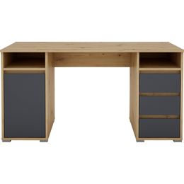 Schreibtisch ByLiving, B:138cm H:75cm T:55cm, braun, Kinderzimmer, Tische, "Lobo", Breite 138 cm, Computertisch mit Schubladen, im modernen Design