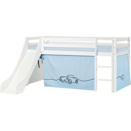 Hochbett Hoppekids, B:101cm H:9cm L:208cm, wei&szlig;, Bett: 100% Massivholz, Nordische Kiefer;Rutsche: MDF;Vorhang: 100% Baumwolle;Matratze: