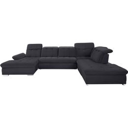 Wohnlandschaft COTTA, B:386cm H:86cm T:265cm, schwarz, 90% Polyester, 10% Polyamid, Sofas, "Holiday U-Form mit Sitztiefen-, Armteil- und