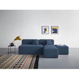 Ecksofa Home Affaire, B:220cm H:76,5cm T:153cm, blau, 100% Polyester, Wohnzimmer, Sofas, "Sundstrup L-Form", Modulserie, individuelle Zusammenstellung