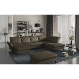 Sit & More Wohnlandschaft SIT & MORE, B:363cm H:88cm T:242cm, gr&uuml;n, 100% Polyester, Sofas, "Leandro U-Form", Wahlweise mit Bett-, Kopfteil - und
