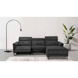 Ecksofa Home Affaire, B:261cm H:97cm T:179cm, grau, 100% Polyester, Sofas, "Lund in Cord, L-Form, 261 cm, manuelle und elektr. Relaxfunktion", USB-C