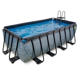 Framepool EXIT, B:200cm H:122cm L:400cm, grau, Schwimmbecken, BxLxH: 200x400x122 cm, mit Sandfilteranlage und Leiter