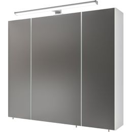 Badezimmerspiegelschrank SAPHIR, B:80cm H:73cm T:18cm, wei&szlig;, Holzwerkstoff, Schr&auml;nke, "Spiegelschrank Serie 3006 inkl. LED-Beleuchtung, 3 T&uuml;ren",