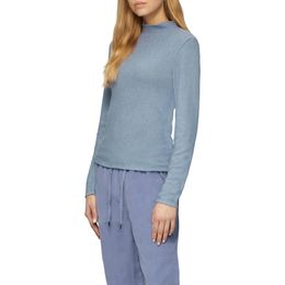 QS Damen Langarmshirt, blau, Gr. XL, meliert, Jersey, Obermaterial: 84% Viskose, 12% Polyester, 4% Elasthan, Shirts, aus aufgerautem Jersey Material