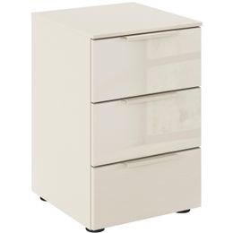 Nachtkommode Rauch, B:40cm H:61cm T:42cm, beige, Holzwerkstoff, Sideboards, "Nachttisch Nachtschrank Nachtkonsole FLIPP mit Glasfront", mit 3