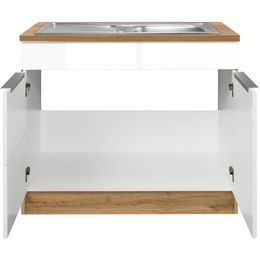 Sp&uuml;lenschrank KOCHSTATION, B:100cm H:85cm T:60cm, wei&szlig;, Holzwerkstoff, MDF, K&uuml;che, Schr&auml;nke, "KS-Brindisi", 100 cm breit, inklusive Einbausp&uuml;le