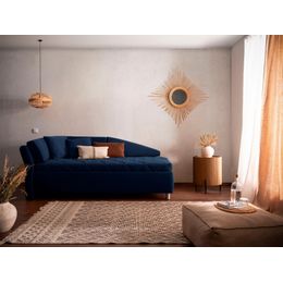 Schlafsofa Alina, B:223cm H:80cm T:102cm, blau, Samtstoff TSV (100% Polyester), Jugendzimmer, Sofas, Bettkasten, Zierkissen-Set aus: 2 Stk. 40x40cm,