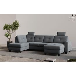 Wohnlandschaft Places of Style, B:304cm H:91cm T:170cm, grau, 100% Polyester, Sofas, "Varese", wahlweise mit Bettfunktion und Bettkasten