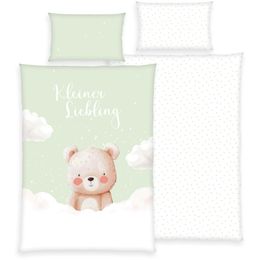L&uuml;ttenh&uuml;tt Kinderbettw&auml;sche L&Uuml;TTENH&Uuml;TT, gr&uuml;n, Renforc&eacute;, Obermaterial: 100% Baumwolle, Bettw&auml;sche, "Kleiner Liebling in Gr. 100x135 und 135x200 cm", aus