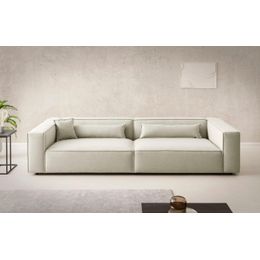 3-Sitzer, B:316cm H:66cm T:136cm, grün, LeGer Home by Lena Gercke, 100% Polyester, Sofas, "PIARA XXL, Sofa mit Kedernaht in Cord, Leinenoptik o.